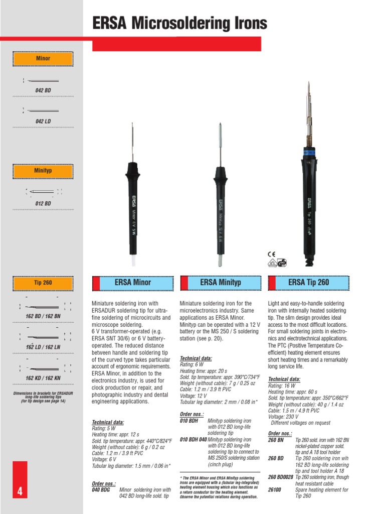 ERSA Microsoldering Irons: ERSA Minor ERSA Minityp ERSA Tip 260 | PDF ...