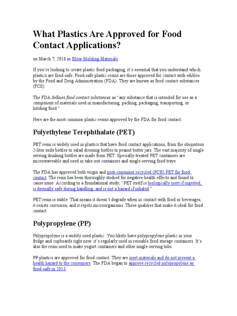 FDA-Approved Plastics for Food Safety | PDF | Plastic | Amorphous Solid