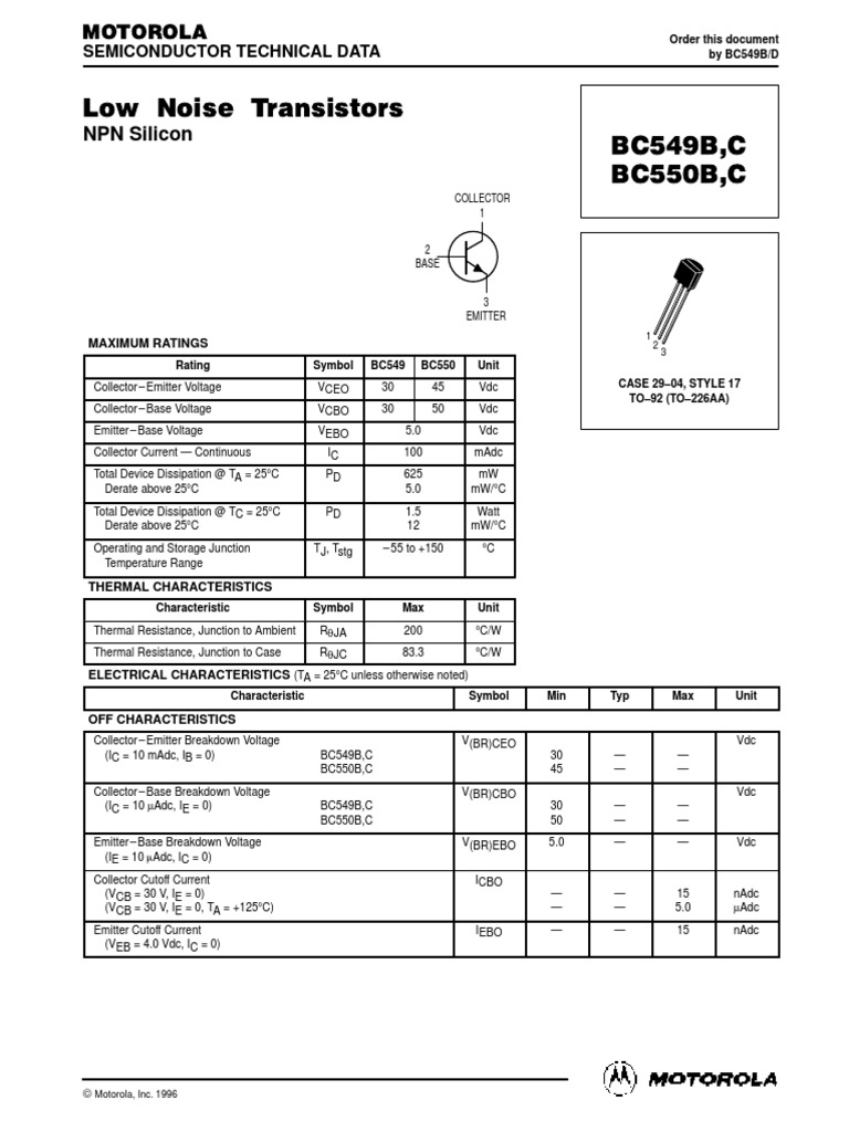 BC549C Transistor Specifications | PDF | Transistor | Bipolar Junction ...