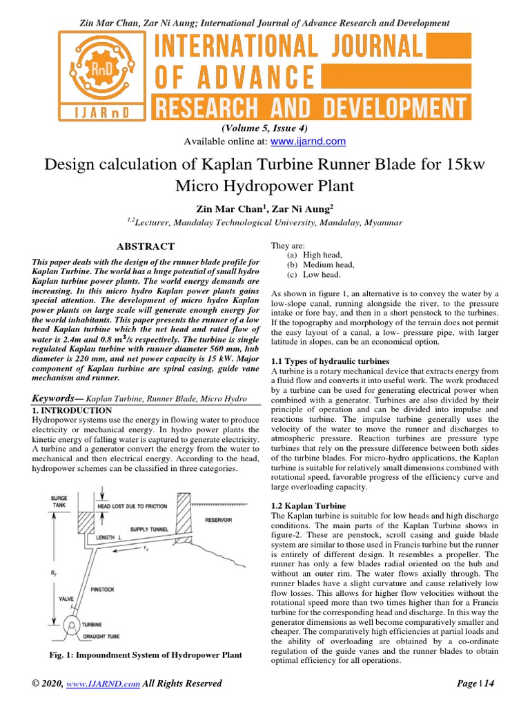 Design Calculation of Kaplan Turbine Runner Blade For 15kw Micro ...
