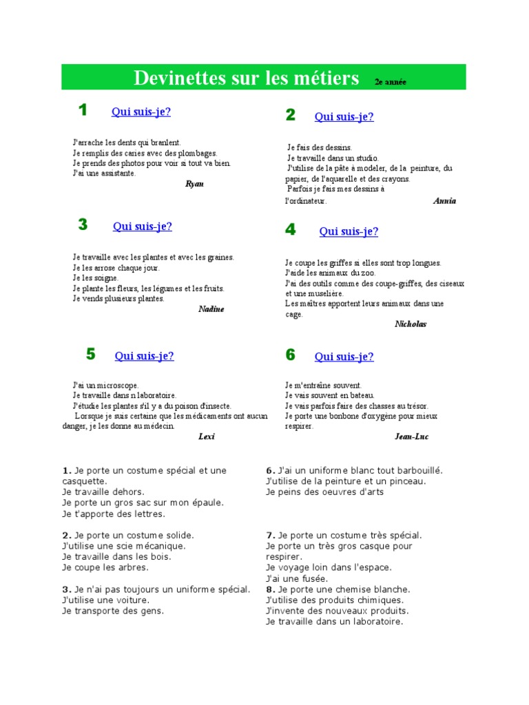 Devinettes Sur Les Métiers | PDF | Dessin | Peintures
