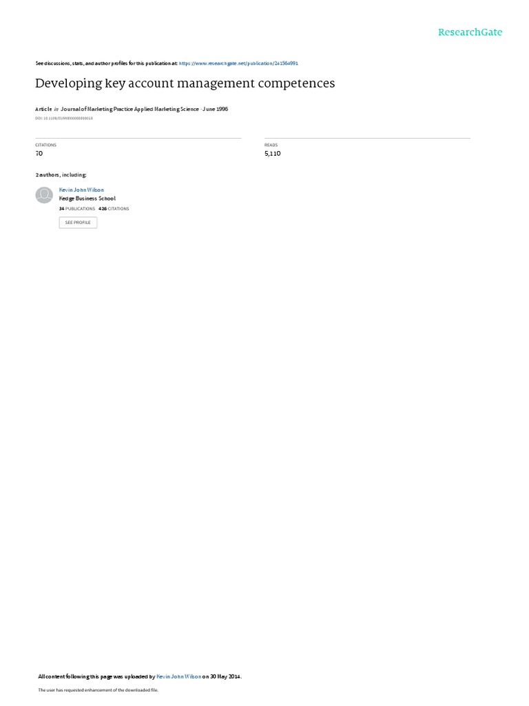 Developing Key Account Management Competences | PDF | Competence (Human ...