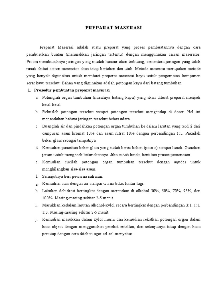 Proses Pembuatan Preparat Maserasi | PDF