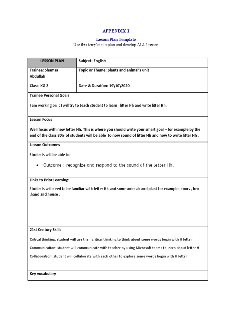 English Lesson Plan: Letter Hh | PDF | Lesson Plan | Psychological Concepts