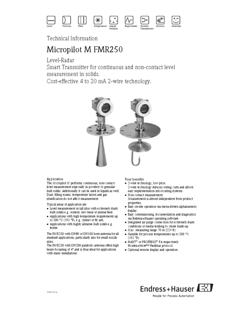 Micropilot M FMR250: Technical Information | PDF | Antenna (Radio ...