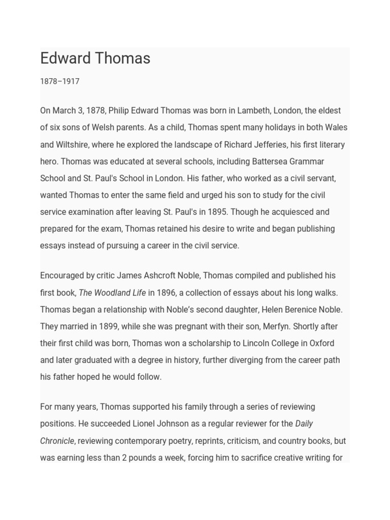Edward Thomas Biography | PDF | Poetry