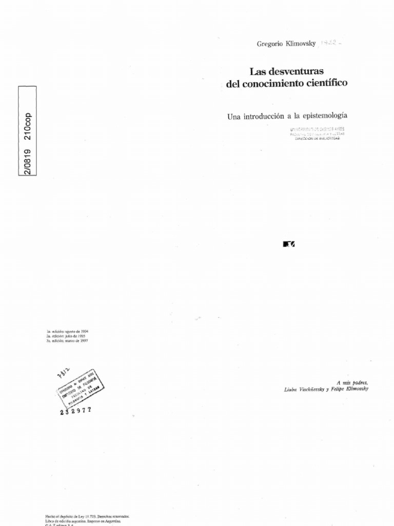 Klimovsky Las Desventuras Del Conocimiento TERMINOS PDF | PDF | Razonamiento inductivo | Teoría