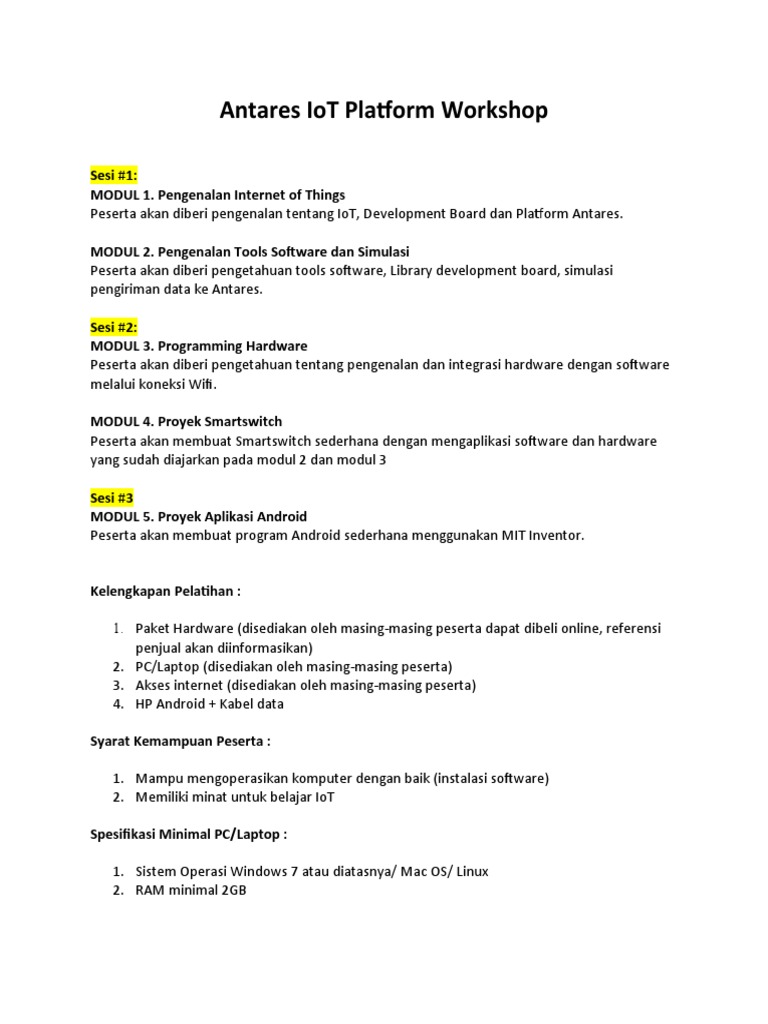 Antares IoT Platform Workshop | PDF | Karier & Perkembangan | Seni