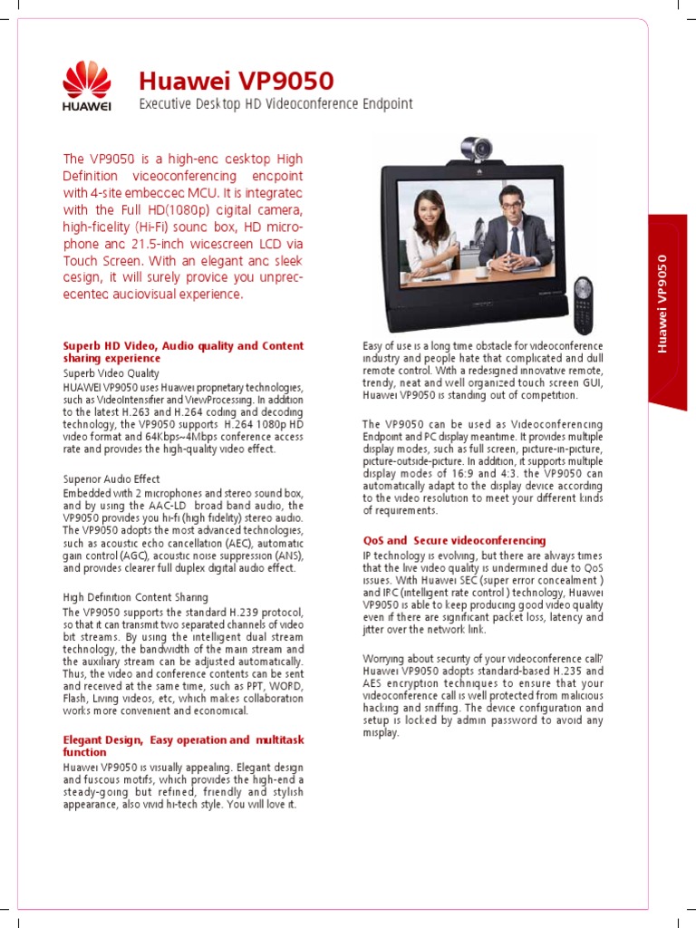 Huawei VP9050: Executive Desktop HD Videoconference Endpoint | PDF ...