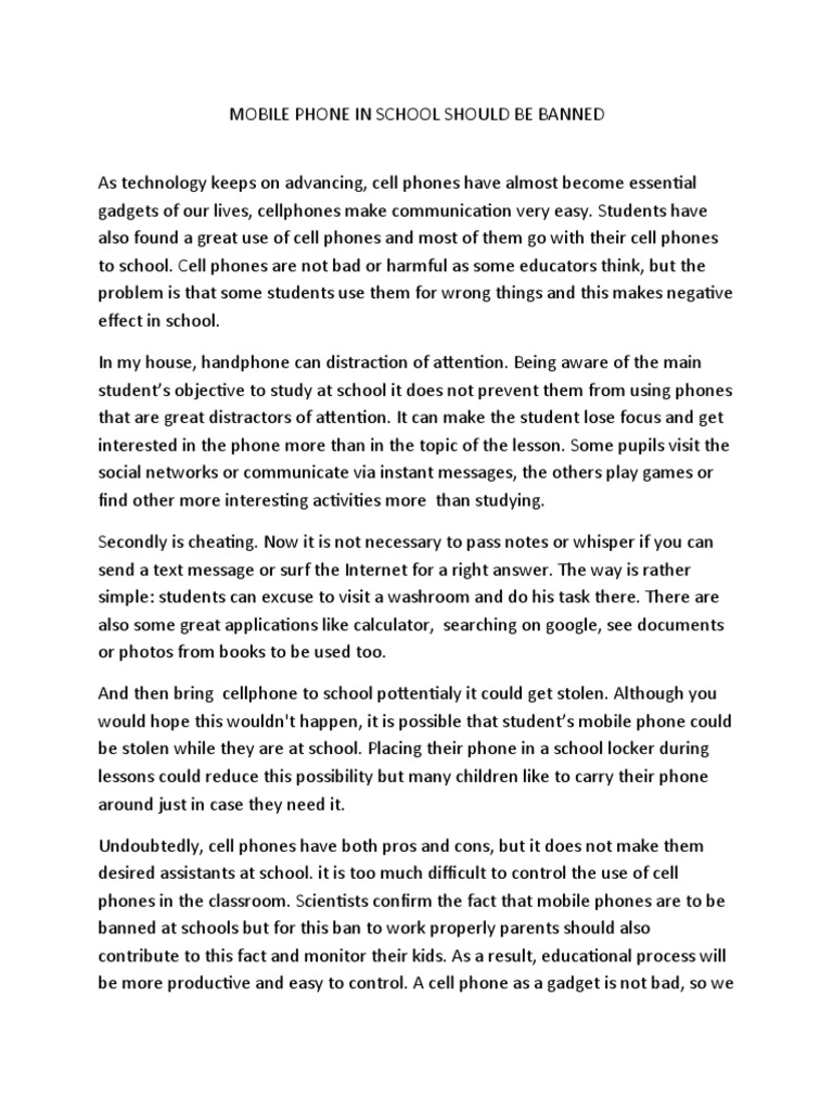 Mobile Phone in School Should Be Banned | PDF