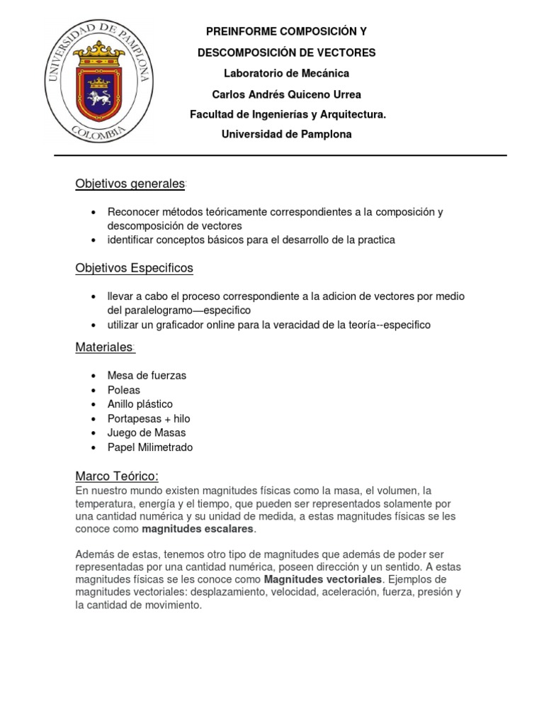 Composicion Y Descomposicion De Vectores Pdf Pdf Vector Euclidiano