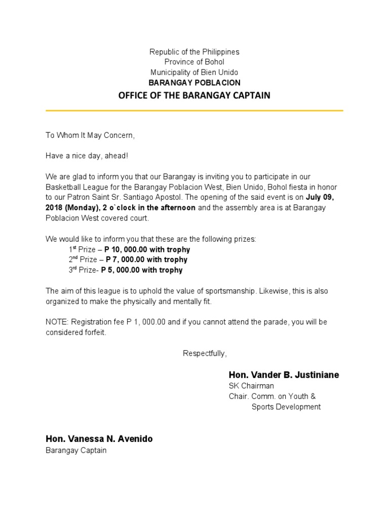 Barangay Invitation Letter | PDF