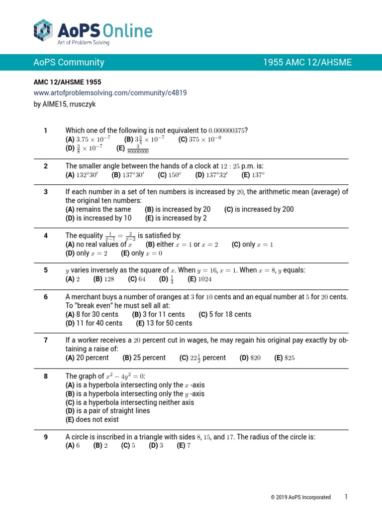 Ahsme 1955 PDF | PDF | Square Root | Area
