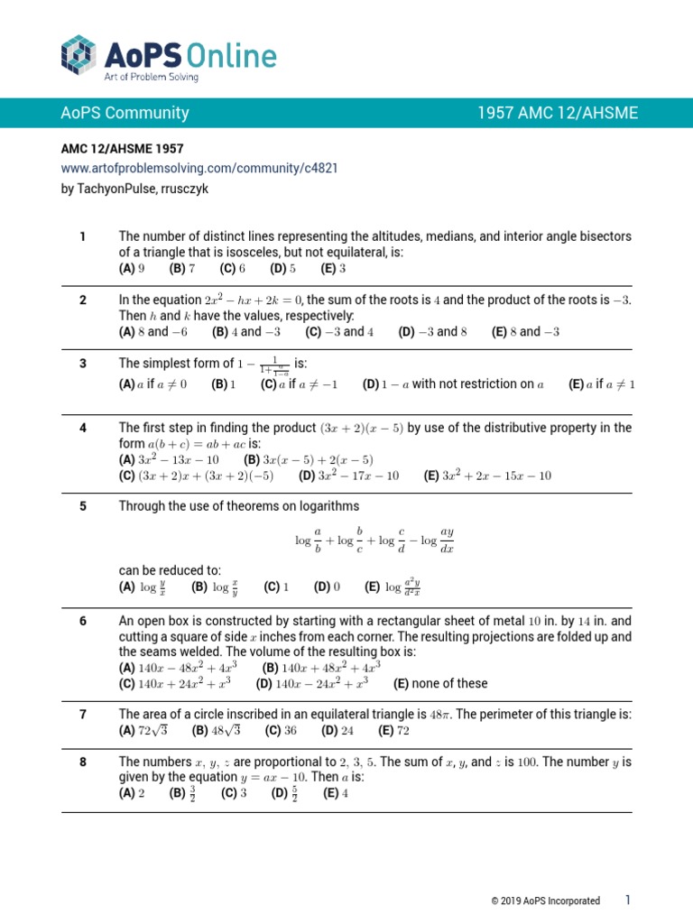Ahsme 1957 PDF | PDF | Triangle | Circle