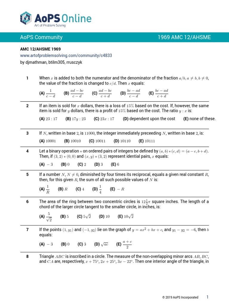 Aops Community 1969 Amc 12/ahsme | PDF | Fraction (Mathematics) | Triangle