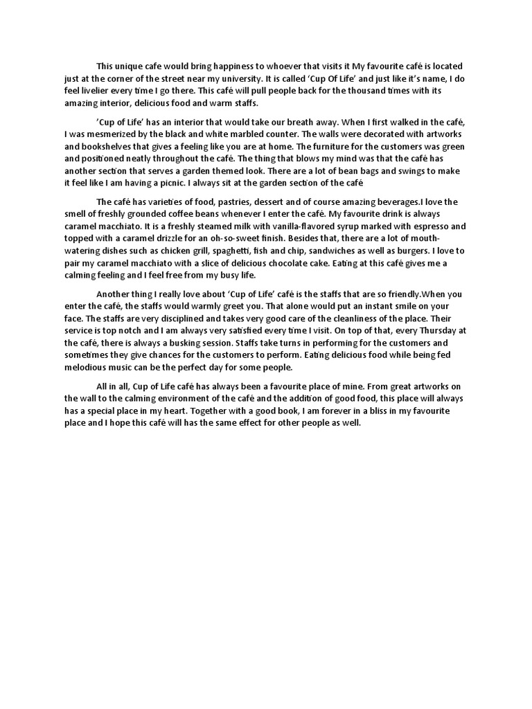 Descriptive Essay (Fav Place) | PDF | Coffeehouse | Foods