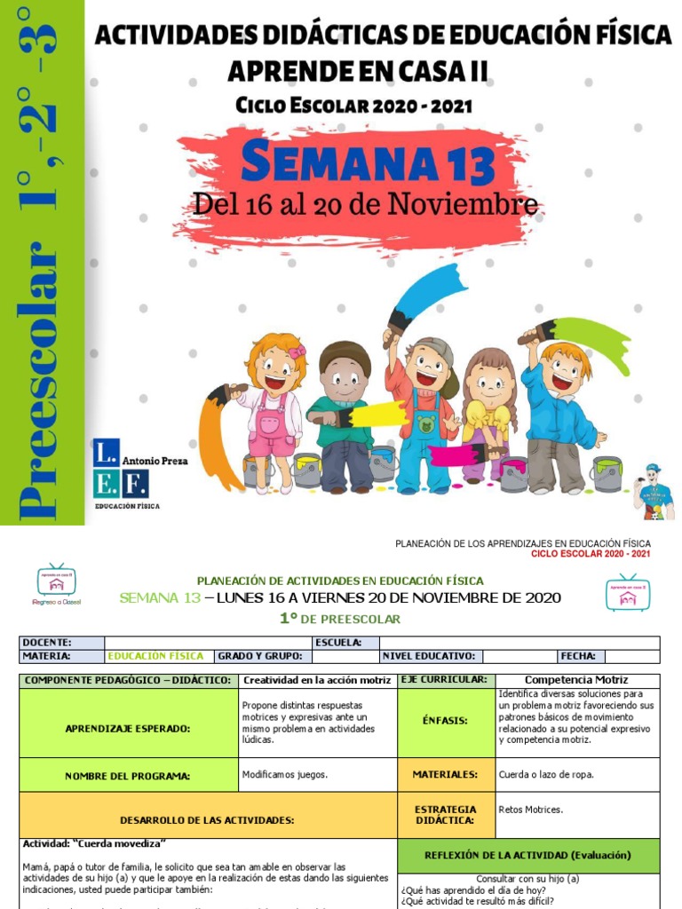 1°, 2° y 3° Preescolar EF Semana 13-LEF Antonio Preza | PDF | Educación ...