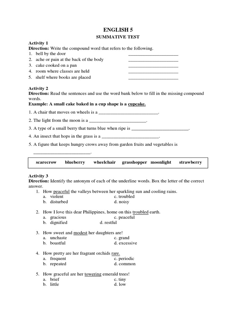 Grade 5 Summative Test | PDF | Nature