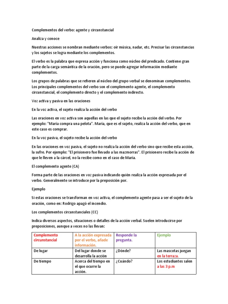 Complementos Verbales: Agente y CC | PDF | Verbo | Asunto (gramática)
