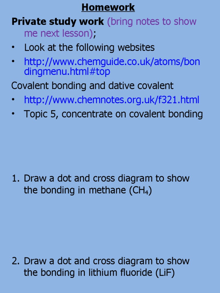 Bring Notes To Show Me Next Lesson | PDF | Chemical Bond | Covalent Bond