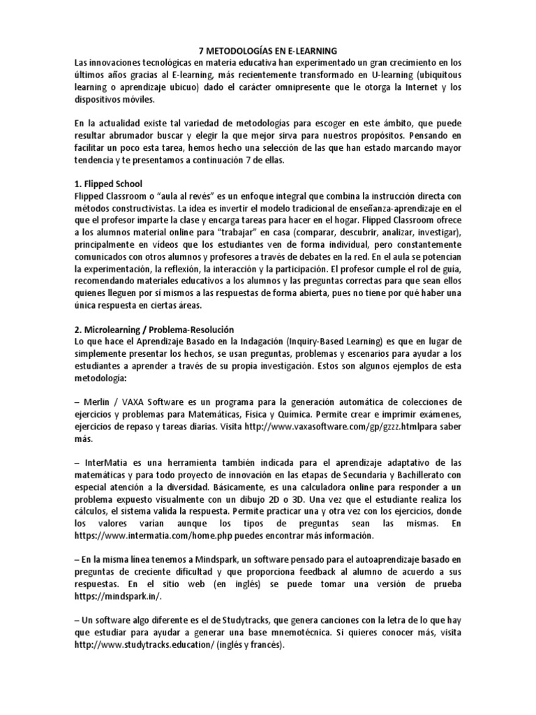 Metodologias e Learning | PDF | Tecnologia Educacional | Modificación de comportamiento