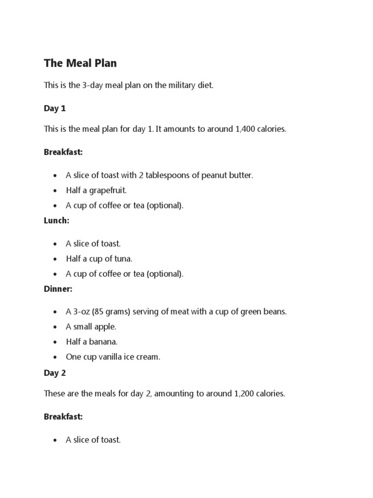 Military Diet | PDF | Cooking, Food & Wine | Lifestyle