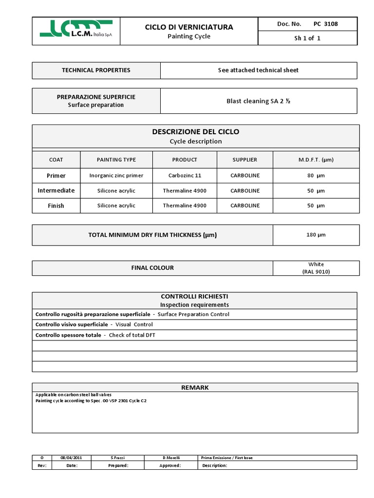 Ciclo Di Verniciatura: Technical Properties | PDF | Procedural Knowledge | Business Process