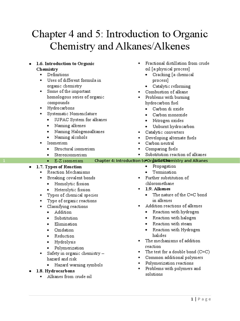Chapter 4 and 5: Introduction To Organic Chemistry and Alkanes/Alkenes ...