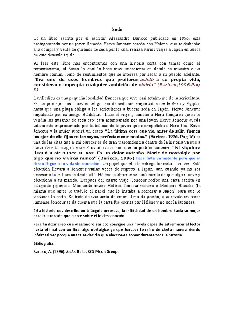 Ensayo Seda | PDF | Novelas | Amor