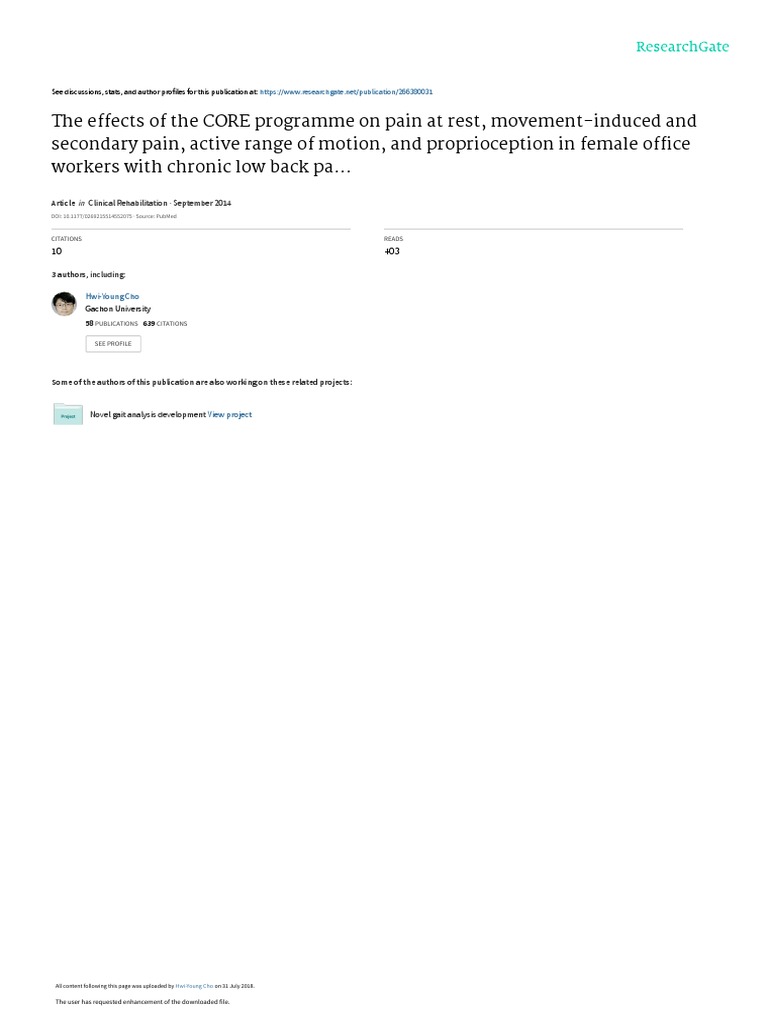 The Effects of The CORE Programme On Pain at Rest, Movement-Induced and ...