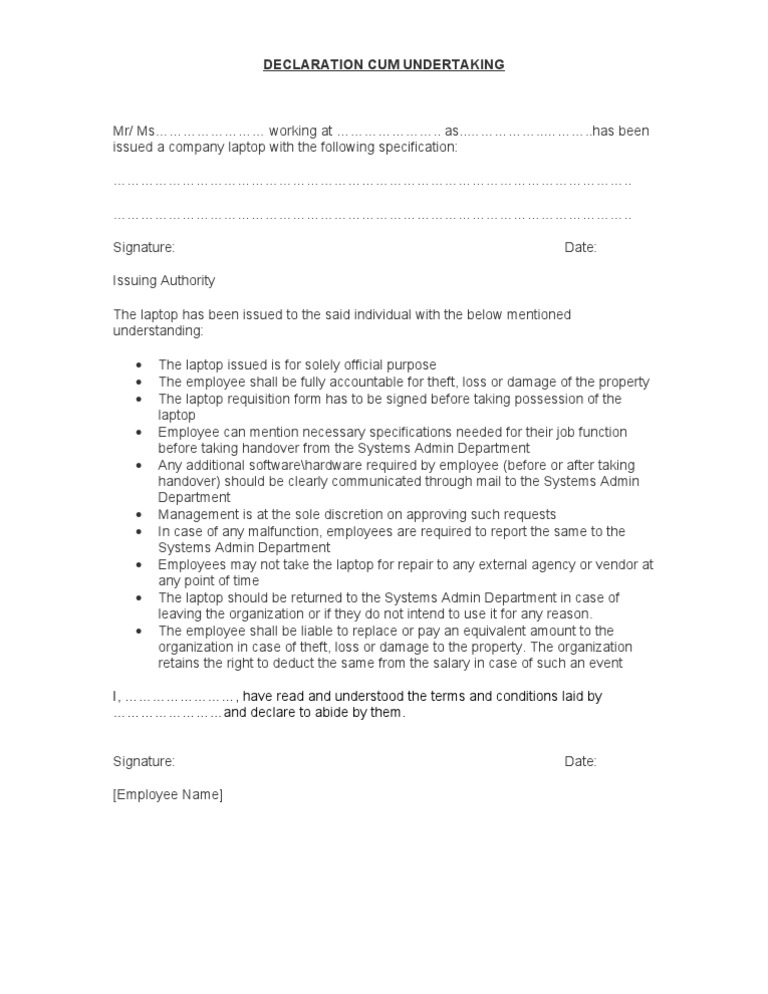 Declaration Cum Undertaking | PDF