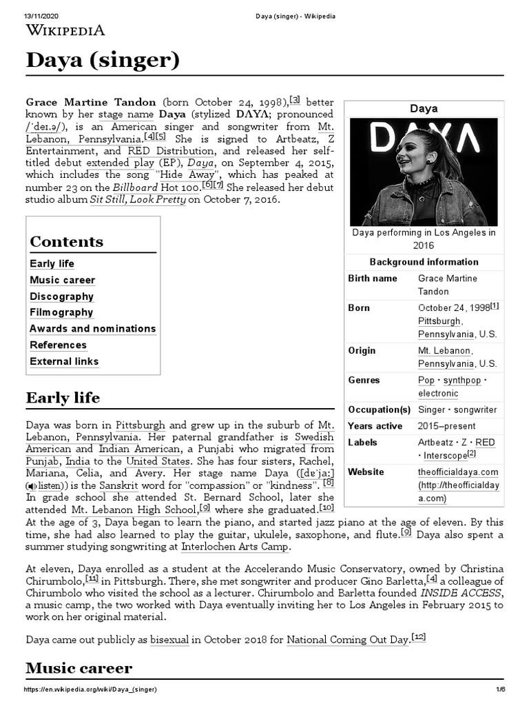 Daya (Singer) - Wikipedia | PDF | Entertainment (General)