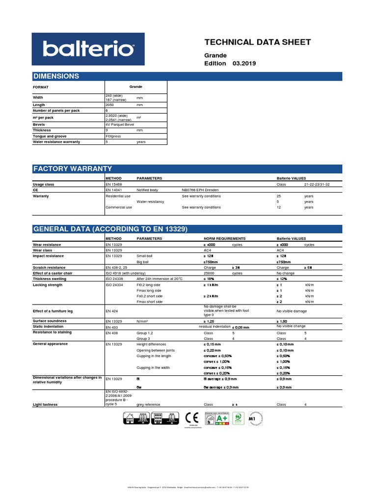 Balterio Laminated Flooring Specs | PDF | Building Engineering | Materials