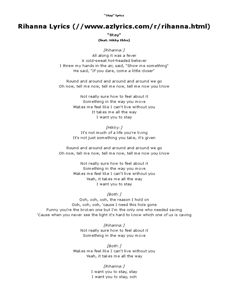 Stay - Rihanna | PDF