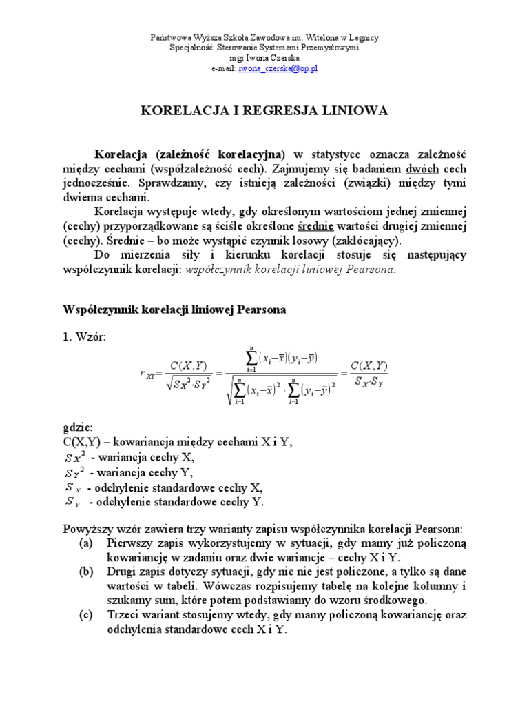 Korelacja I Regresja Liniowa | PDF