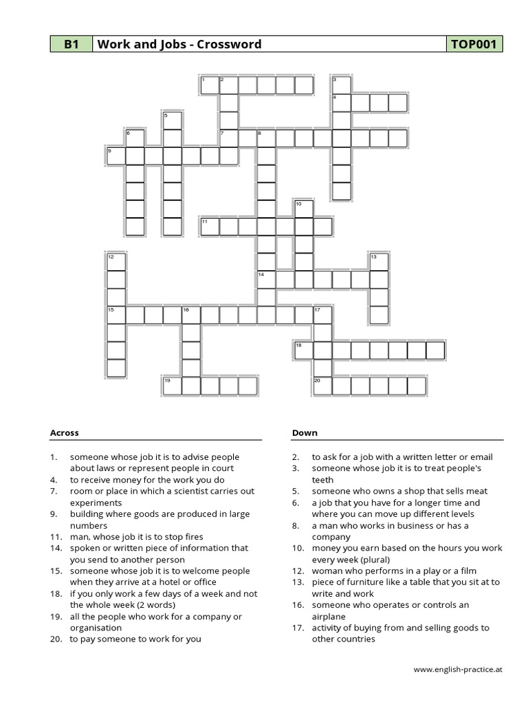 Work and Jobs Crossword Worksheet | PDF