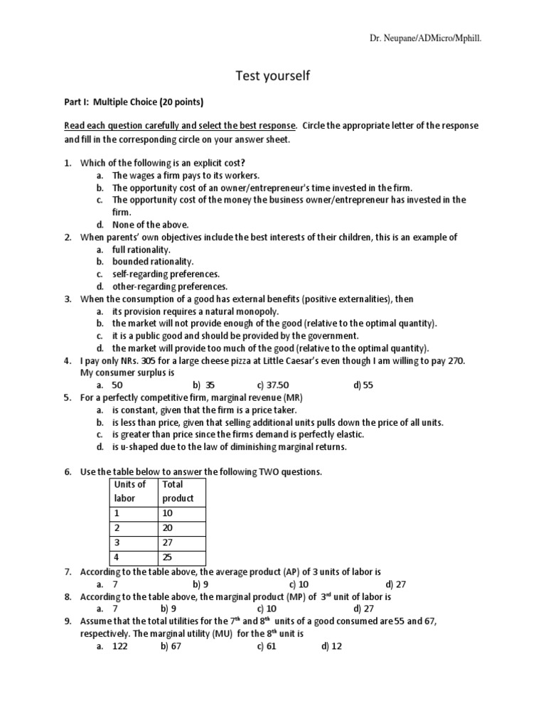 Test Questions | PDF | Perfect Competition | Profit (Economics)