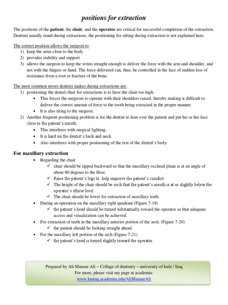 Positions For Extraction | PDF | Dentistry | Chair