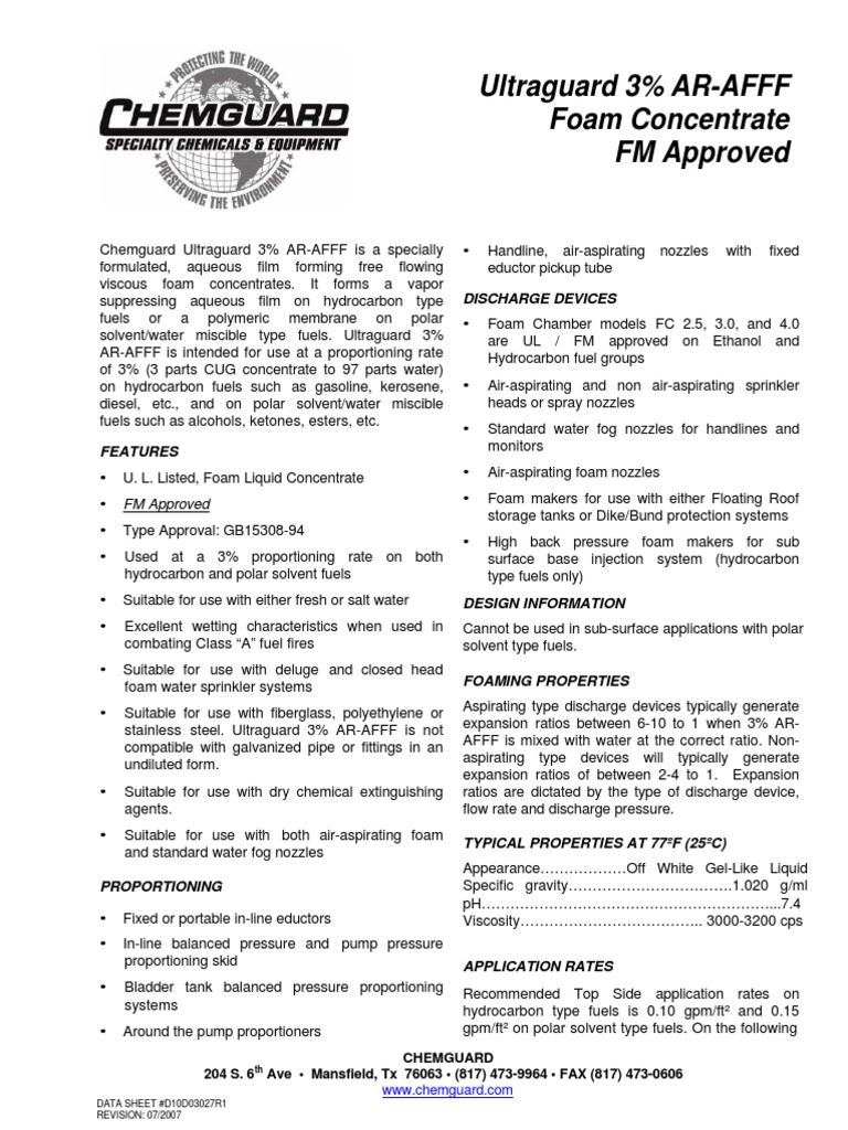 Ultraguard 3% AR-AFFF Foam Concentrate FM Approved: Discharge Devices ...