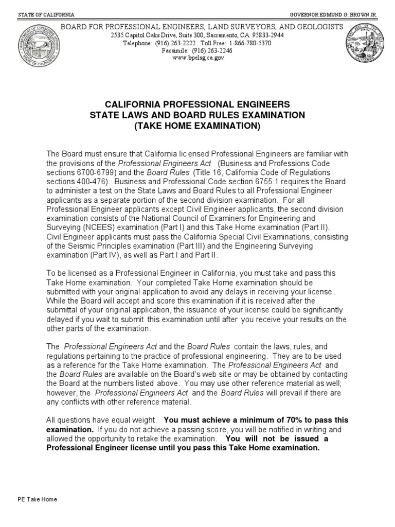 California Professional Engineers State Laws and Board Rules ...