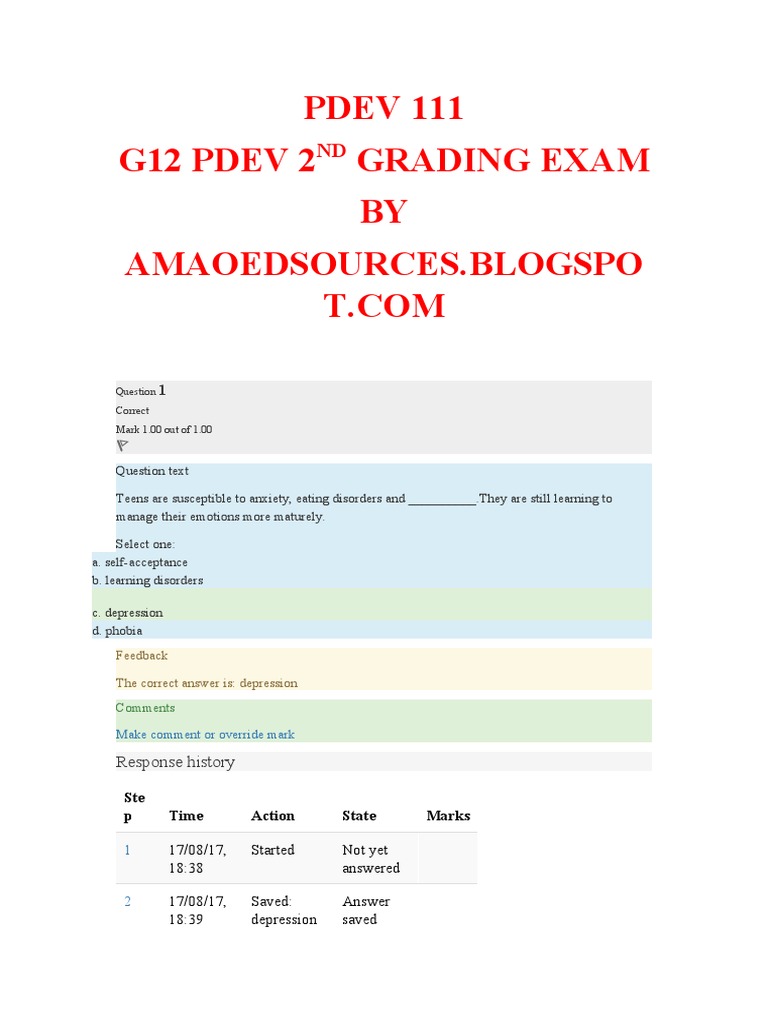 G12 PDEV 2nd Grading Exam Review | PDF | Mood (Psychology) | Mental Health