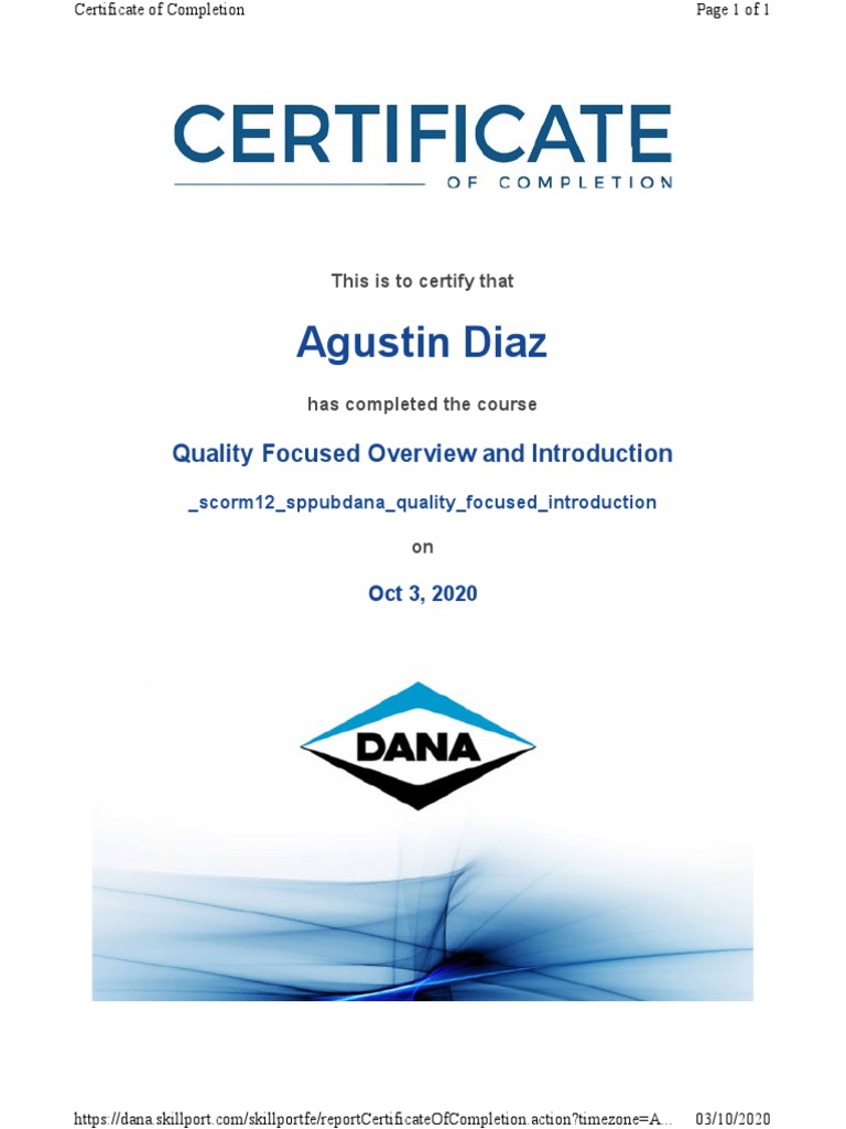 Certificate of Completion: Quality Course | PDF