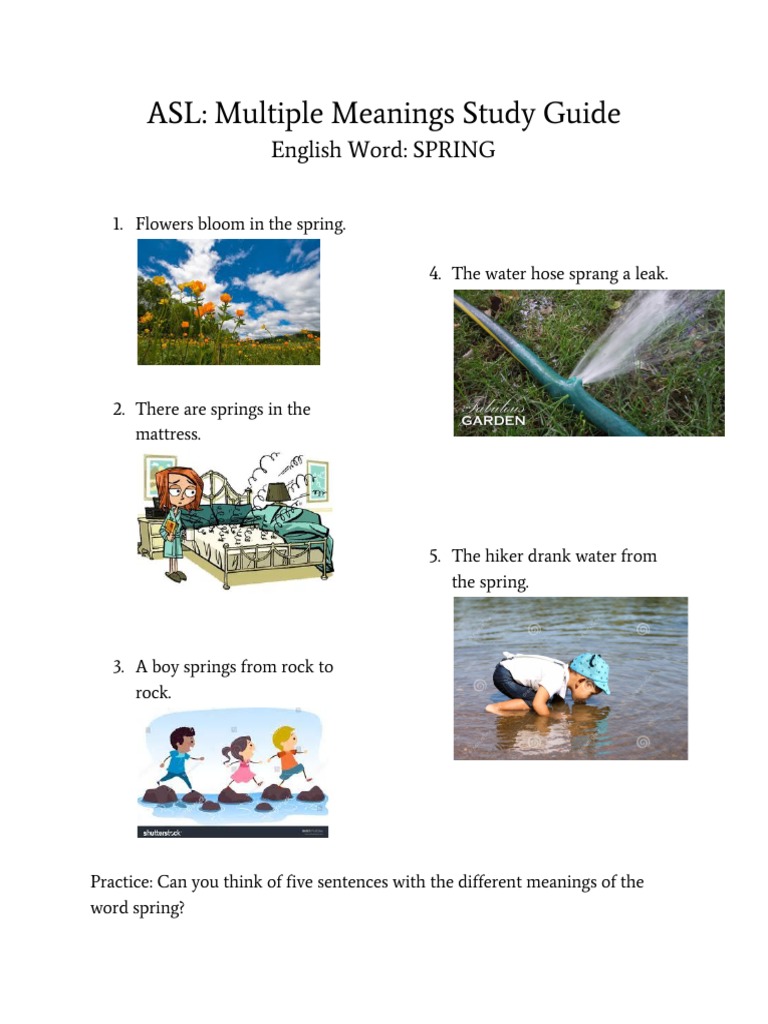 Asl Multiple Meanings Spring | PDF | Language Arts & Discipline