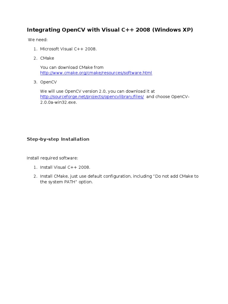 Integrating Opencv With Visual C++ 2008 (Windows XP) : Step-By-Step Installation | PDF ...