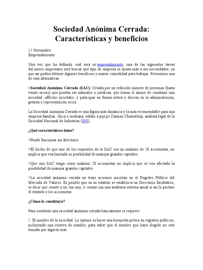 Sociedad Anónima Cerrada | PDF