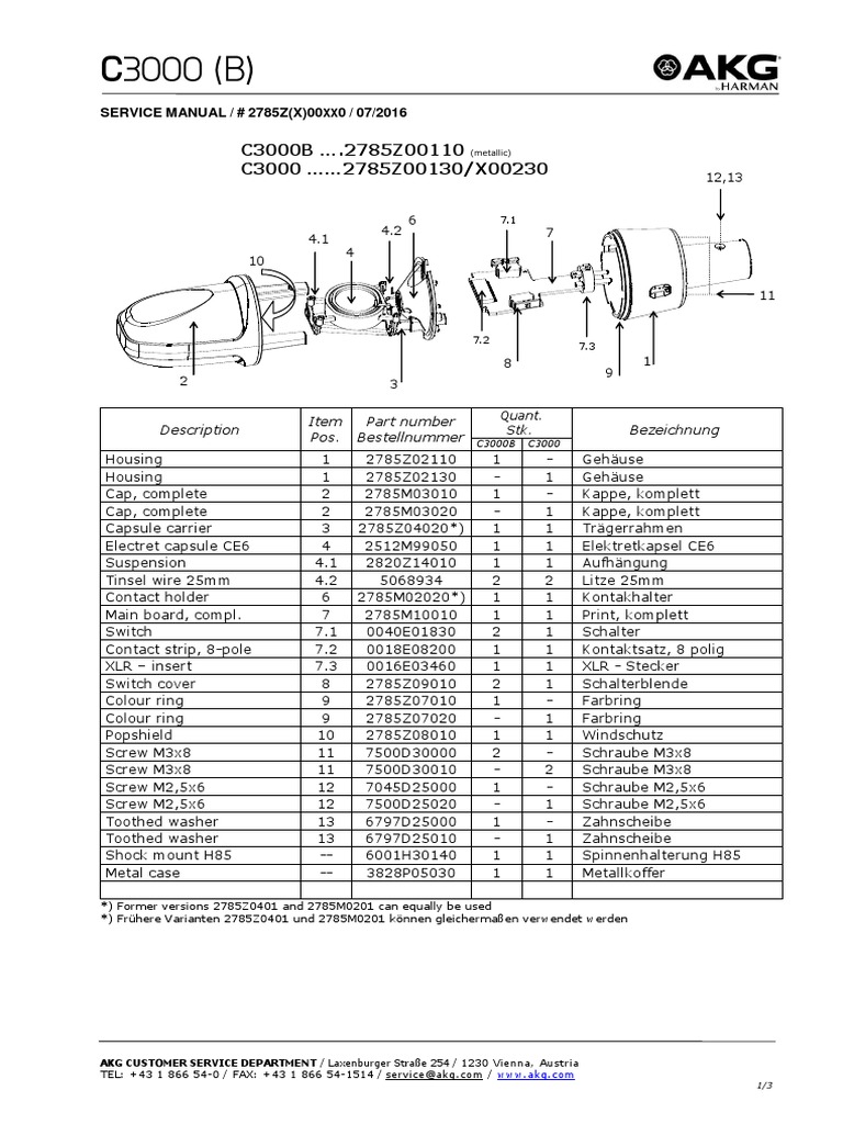 AKG C3000B Microphone Service Manual | PDF | Decibel | Hearing
