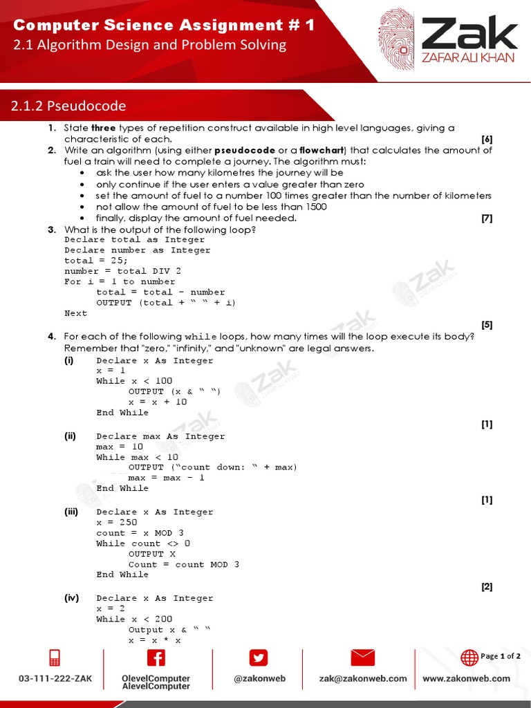 Assignment 1 212 Pseudocode And Flowcharts Pdf Algorithms Numbers