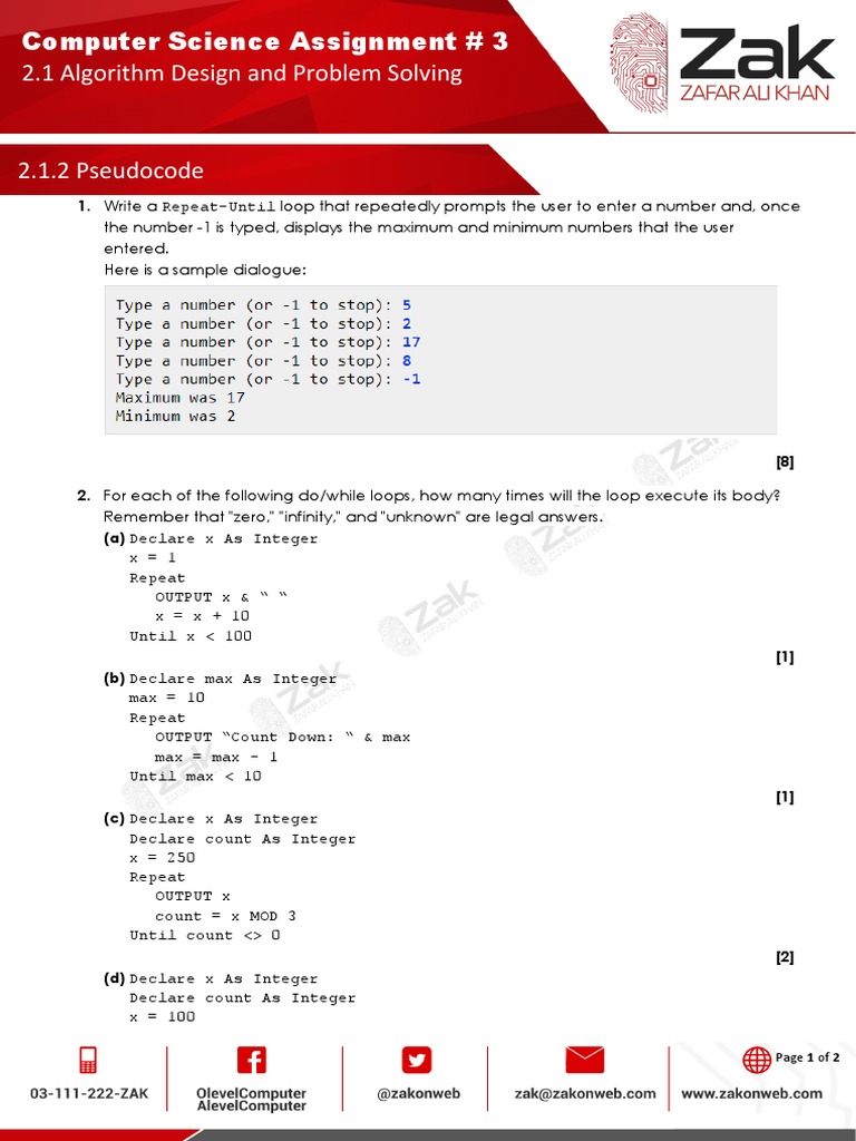 Assignment 3-2.1.2 Pseudocode and Flowcharts | Download Free PDF | Algorithms | Discrete Mathematics