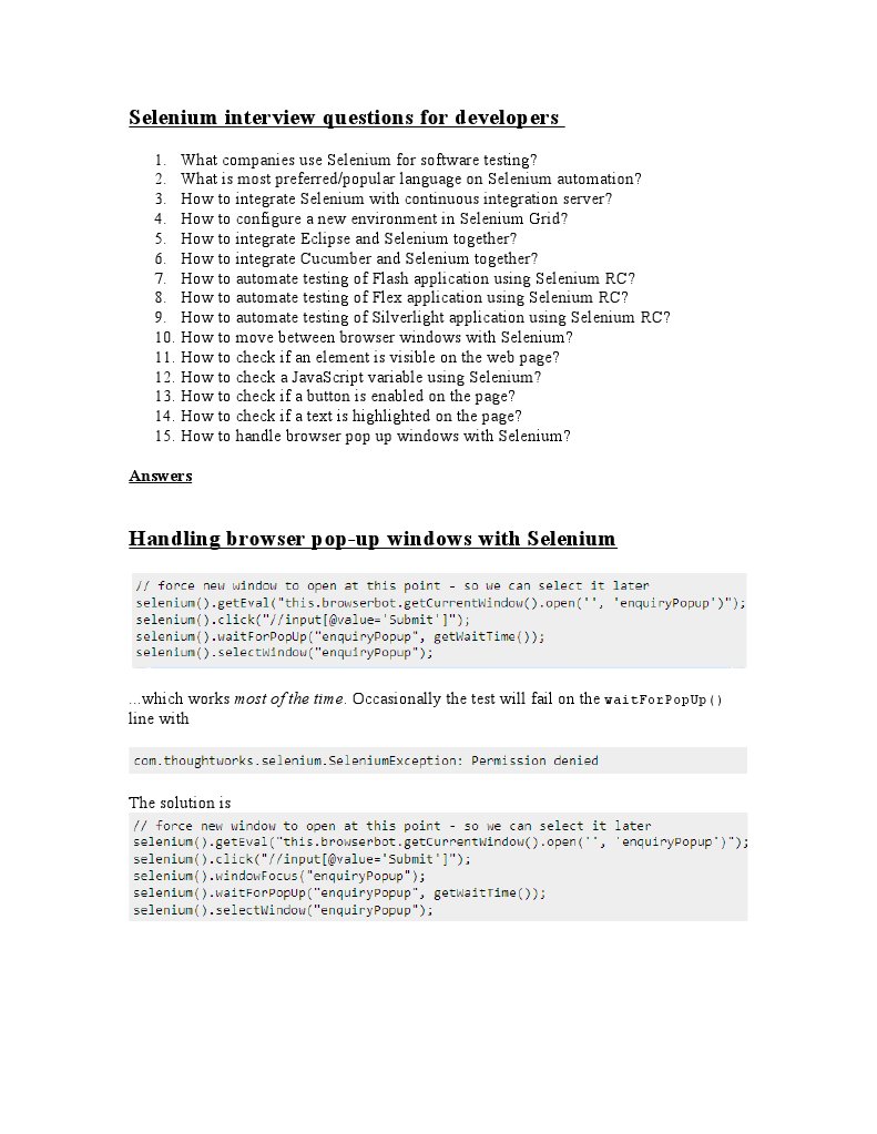 Selenium Interview Questions For Developers: Answers | PDF | Career ...
