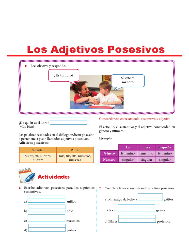 Los Adjetivos Posesivos | PDF | Adjetivo | Vocabulario